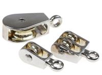 China Zinc alloy diecast single rigid fixed eye brass plated wheel pulley for sale