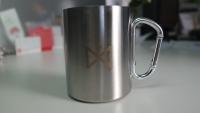 China Stainless Steel Portable Travel Water Tea Coffee Mug with D-Ring Carabiner Hook as Handle for Outdoor Sports Camping for sale