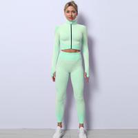 China ZHIHUI Seamless Yoga Set High Waist Leggings Long Sleeve Crop Top S-XXL for sale