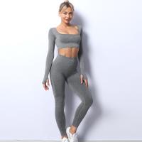 China Seamless High Waisted Leggings with Crop Top Long Sleeve Yoga Set Nylon Sizes S-L for sale