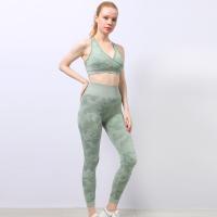 China Seamless High Waist Yoga Leggings and Sports Bra Set 3D Criss Cross Back Nylon Spandex S-XL for sale