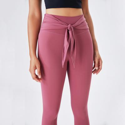 China ODM Plum Red Seamless Yoga Leggings Women High Waist Ruched Bum Spandex 82cm Length for sale