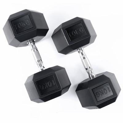 China Rubber Coated Cast Iron Hex Dumbbell 10 lb Set for Physical Fitness Gym for sale