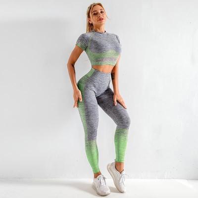 China Blue Variegated Stretchable Seamless Yoga Set Eco Sustainable Women Activewear S-4XL for sale