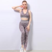 China Seamless High Waist Yoga Leggings and Sports Bra Set 3D Criss Cross Back Nylon Spandex S-XL for sale