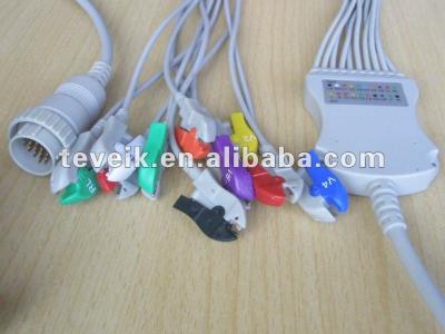 China Kenz ECG Cable With Integrated 10 Leadwires Clip 4.7K Ohm AHA for sale