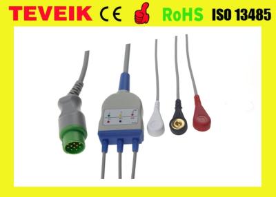 China Bruker One Piece  3 Leads ECG Cable Snap AHA With One Year Warranty for sale