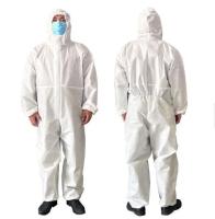 China Hooded Disposable Protective Clothing , PP Nonwoven Protective Isolation Gown SMS Coverall for sale
