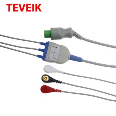 China Reusable 1K Ohm 12 Pin Electrode Sensor 3 Leads Ecg Cable for sale