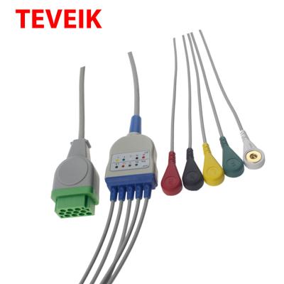 China 5 Leads AHA 11 Pin Snap Button GE Marquette ECG Cable for sale