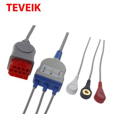 China Bionet 12 Pin 3 Lead IEC Snap Connector Ecg Lead Cable for sale