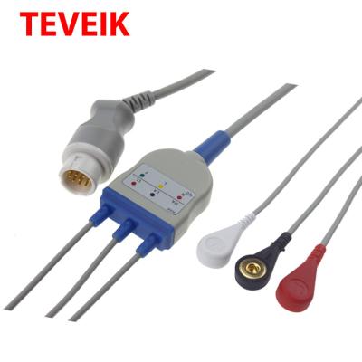 China Hospital HP AHA 12 Pin Snap 3 Leads Electrodes Ecg Cables for sale