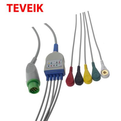 China Medical IEC Round 12 Pin Schiller 5 Lead Ecg Patient Cable compatible TM910 for sale