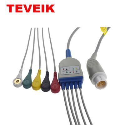 China Mindray T5 T6 T8 Patient Monitor ECG Cable Round 12 Pin 3 Lead Wire Snap IEC TPU for sale
