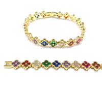 China Rainbow Brass Gold Tennis Bracelet OEM ODM Cubic Zirconia Tennis Bracelet for sale
