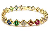 China Rainbow Brass Gold Tennis Bracelet OEM ODM Cubic Zirconia Tennis Bracelet for sale
