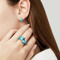 China Micro Insert 18K Gold Plated Blue Topaz Enamel Fashion Women's Brass Rings for sale
