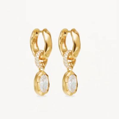 China Gold Plated Oval Cut Cubic Zircon Brass Fashion Earrings for Women Versatile and Chic for sale