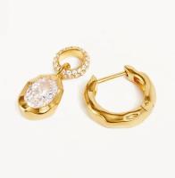 China Gold Plated Oval Cut Cubic Zircon Brass Fashion Earrings for Women Versatile and Chic for sale