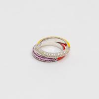 China Elegant 925 Sterling Silver 18k Yellow Gold Half Zircon Half Enamel Ring for sale