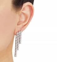 China White CZ Oval Bridal Brass Tennis Wedding Earrings White Gold Plated for Bridal Party for sale