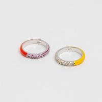 China Elegant 925 Sterling Silver 18k Yellow Gold Half Zircon Half Enamel Ring for sale