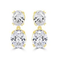 China Engagement Occasion Prong White Oval Cubic Zircon 18K Gold Plated Brass Drop Earrings for sale