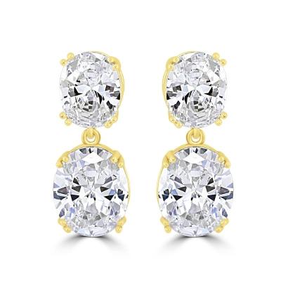 China Engagement Occasion Prong White Oval Cubic Zircon 18K Gold Plated Brass Drop Earrings for sale