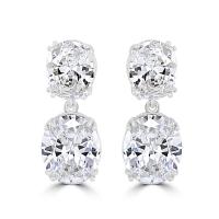 China Engagement Occasion Prong White Oval Cubic Zircon 18K Gold Plated Brass Drop Earrings for sale