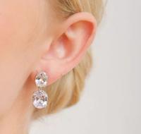 China Engagement Occasion Prong White Oval Cubic Zircon 18K Gold Plated Brass Drop Earrings for sale