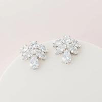 China 18K Gold Plated Brass Wedding Earrings featuring Cubic Zircon for Beauty White Lovers for sale
