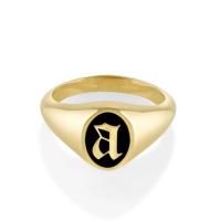 China 925 Sterling Silver 18K Gold Enamel Initial Signet Ring Third Party Appraisal Certificate for sale