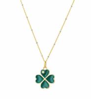 China Emerald Enamel Clover Girls Pendant Jewelry Lucky 18K Gold Plated 925 Sterling Silver for sale