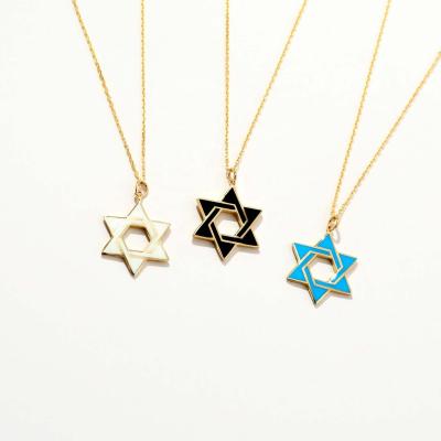 China Women's Classic 925 Silver 18K Gold Chain Enamel Hexagram Pendant Necklaces for sale