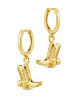 China Cowboy Boot Micro Delicate Brass Drop Earrings White CZ Stone Brass Dangle Earrings for sale