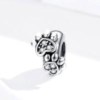 China White Cubic Zircon Footprint Shape Beads Charm For Women 925 Sterling Silver Bracelet Charms for sale
