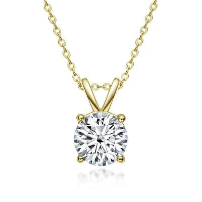 China 925 Sterling Silver Pendant for Girls 18K Yellow Gold Round Cut Solitaire Stone Gift for sale