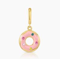 China Gold Plated Design Rainbow Colorful Small Pink Donut Charm Pendant in 925 Sterling Silver for sale