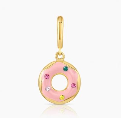 China Gold Plated Design Rainbow Colorful Small Pink Donut Charm Pendant in 925 Sterling Silver for sale