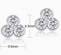 China S925 Silver Three Stone Stud Earrings with Rhodium Plating For Women And Girls Fine Jewelry for sale