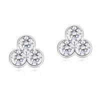 China S925 Silver Three Stone Stud Earrings with Rhodium Plating For Women And Girls Fine Jewelry for sale