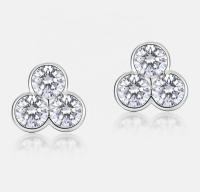 China S925 Silver Three Stone Stud Earrings with Rhodium Plating For Women And Girls Fine Jewelry for sale