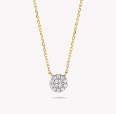 China Disc Shaped Tiny 18K Gold Plated CZ Diamond Necklace for Girls in Classic Style Design for sale