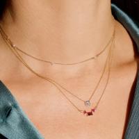 China Disc Shaped Tiny 18K Gold Plated CZ Diamond Necklace for Girls in Classic Style Design for sale