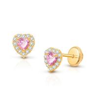 China 925 Sterling Silver Heart Shaped Pink & White CZ Stud Earrings with Pave Setting for Children's Fine Jewelry for sale