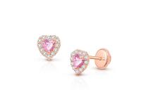 China 925 Sterling Silver Heart Shaped Pink & White CZ Stud Earrings with Pave Setting for Children's Fine Jewelry for sale