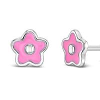 China 925 Sterling Silver 6mm Pink Enamel Flower Stud Earrings with Customized Logo and Third Party Appraisal for Children for sale