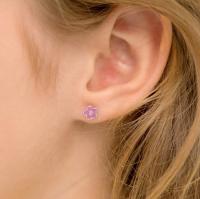 China 925 Sterling Silver 6mm Pink Enamel Flower Stud Earrings with Customized Logo and Third Party Appraisal for Children for sale
