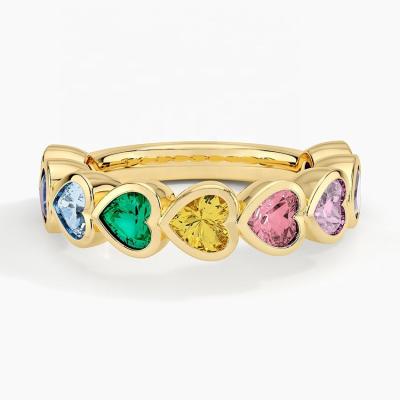 China 18K Gold Heart Shaped Rainbow Bezel Ring for Valentine's Day Gift from Fashion Jewelry for sale