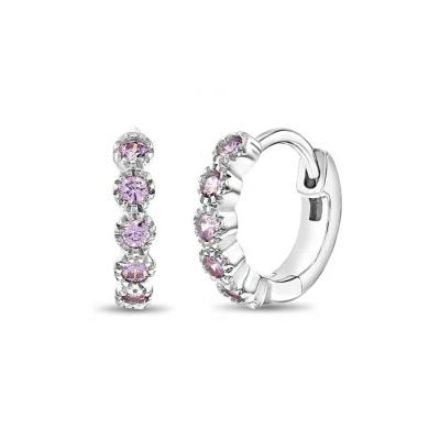 China Gorgeous Fine Jewelry 925 Sterling Silver Pink Flower Gemstone Girls Hoop Earrings for sale
